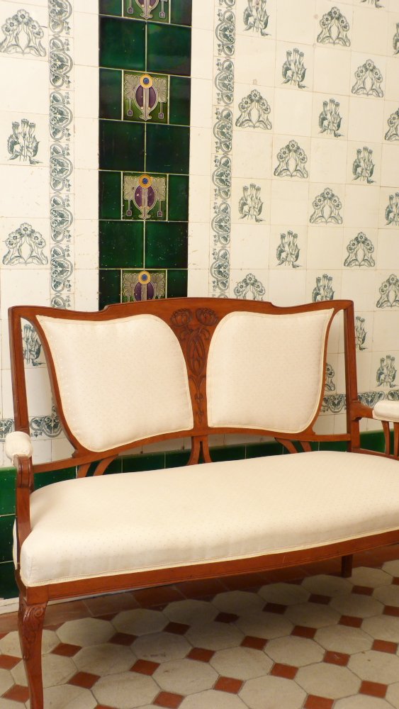 Artikel741-Jugendstil-Sofa Ein formschönes Jugendstil Sofa, Mahagoni um ...